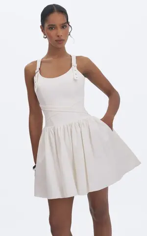 MISS CIRCLE NEW YORK Francine Cotton Denim Crossover Strap Mini Dress