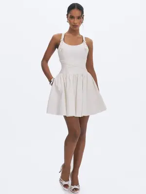 MISS CIRCLE NEW YORK Francine Cotton Denim Crossover Strap Mini Dress