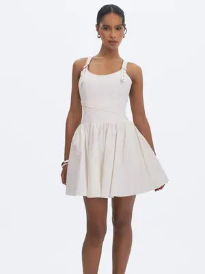 MISS CIRCLE NEW YORK Francine Cotton Denim Crossover Strap Mini Dress