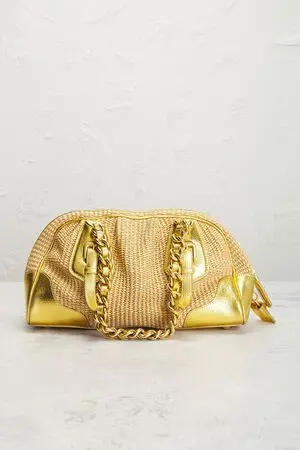 Prada Paglia & Cinghiale Handbag In Metallic Gold