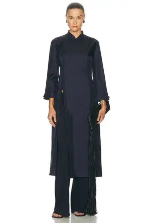 RÓHE Pankou Closure Silk Top In Navy
