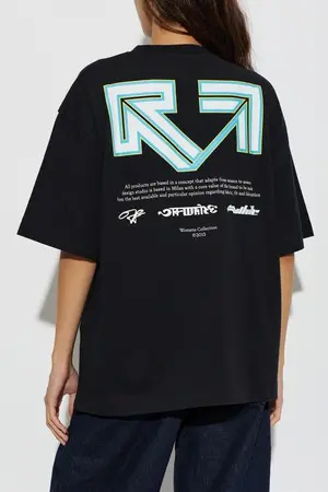 Off-White Cotton T-shirt With Embroidered Logo And Floral Motif