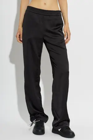 Off-White Satin Pants With Printed Logo