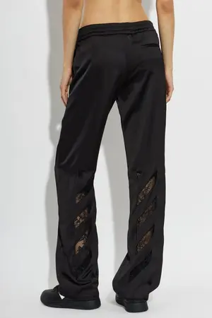 Off-White Satin Pants With Printed Logo