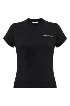 Off-White T-shirt With Printed Logo - Black
