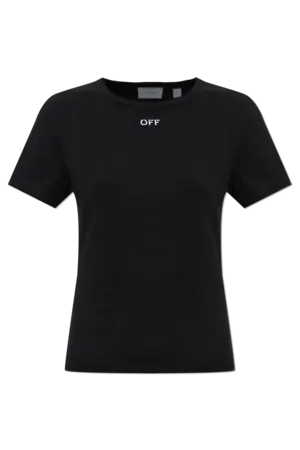 Off-White Ribbed Top With Embroidered Logo