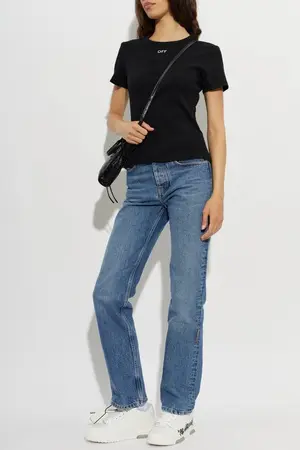 Off-White Ribbed Top With Embroidered Logo