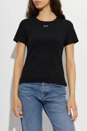 Off-White Ribbed Top With Embroidered Logo