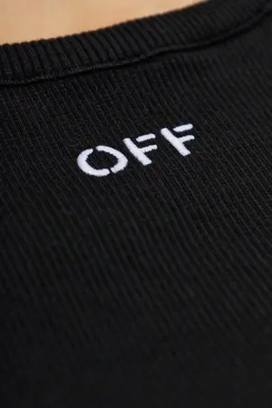 Off-White Ribbed Top With Embroidered Logo