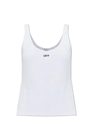 Off-White Ribbed Top With Embroidered Logo - White