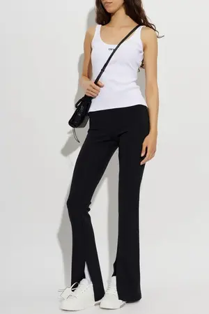 Off-White Ribbed Top With Embroidered Logo