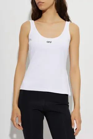 Off-White Ribbed Top With Embroidered Logo