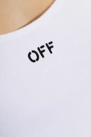 Off-White Ribbed Top With Embroidered Logo