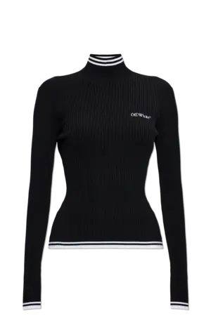 Off-White Ribbed Top With Turtleneck - Black