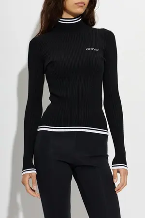 Off-White Ribbed Top With Turtleneck