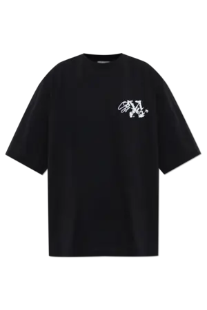 Off-White T-shirt With Embroidered Logo - Black