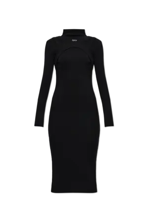 Off-White Pencil Dress With Turtleneck - Black