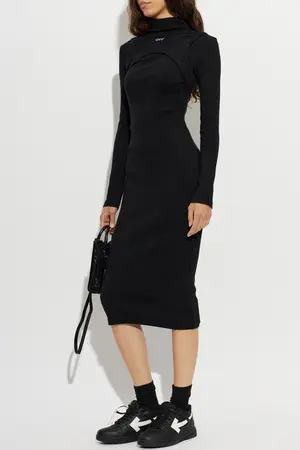 Off-White Pencil Dress With Turtleneck