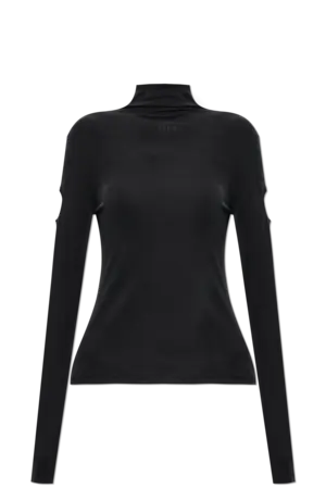 Off-White Ribbed Top With Decorative Cut-outs