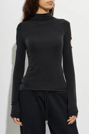 Off-White Ribbed Top With Decorative Cut-outs