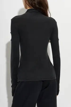 Off-White Ribbed Top With Decorative Cut-outs