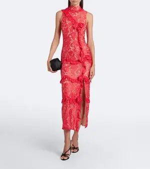 Alessandra Rich Lace Bow Detail Midi Dress
