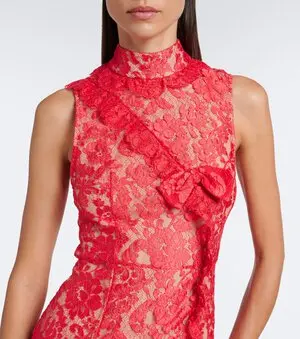 Alessandra Rich Lace Bow Detail Midi Dress