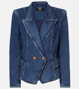 Balmain Double-breasted Denim Blazer - Blue