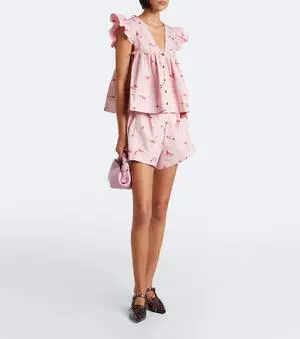 GANNI Floral Cotton-blend Poplin Shorts - Pink