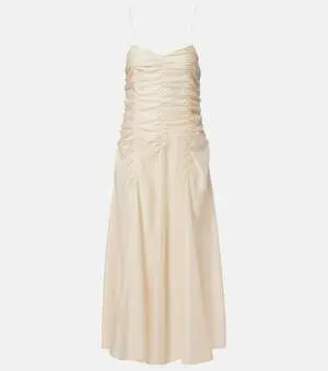 Khaite Raina Ruched Satin Maxi Dress - White