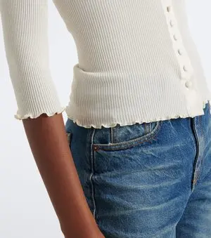 Chloé Ribbed-knit Cotton And Silk Jersey Top - White
