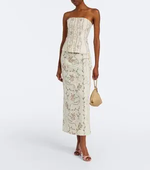 Agua Bendita Abelia Floral Embroidered Linen Corset - White
