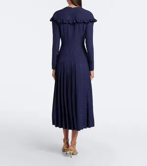 Alessandra Rich Pleated Silk Jacquard Midi Dress
