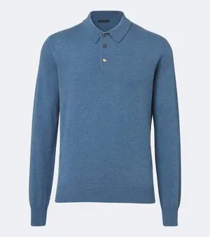 Rubinacci Cashmere Polo Sweater - Blue