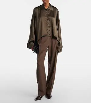 Khaite Somera Pleated Virgin Wool Straight Pants - Brown