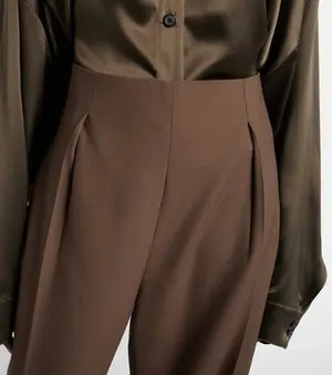 Khaite Somera Pleated Virgin Wool Straight Pants - Brown