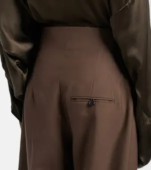 Khaite Somera Pleated Virgin Wool Straight Pants - Brown