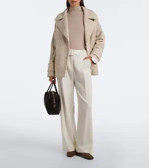 Eleventy Belted Wool And Cashmere Wide-leg Pants