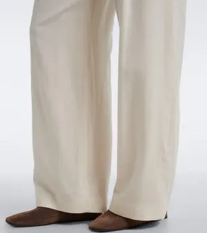 Eleventy Belted Wool And Cashmere Wide-leg Pants