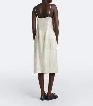 Prada Striped Midi Dress With Bow Detail