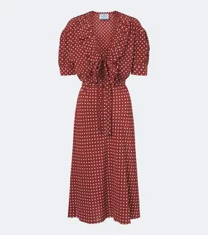 Prada Polka Dot Ruffled Silk Midi Dress - Brown
