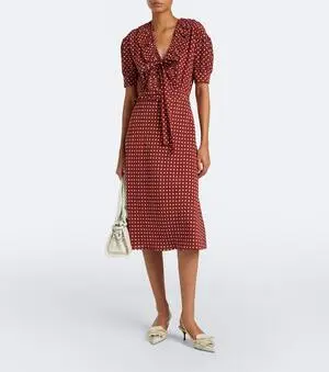 Prada Polka Dot Ruffled Silk Midi Dress - Brown