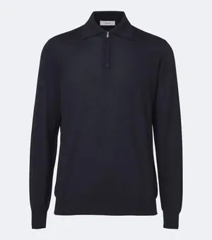 LARDINI Wool, Silk, And Cashmere Polo Sweater - Blue