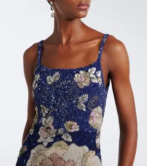 LA FUORI Là Fuori Sequined Floral Gown