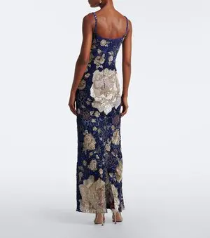 LA FUORI Là Fuori Sequined Floral Gown