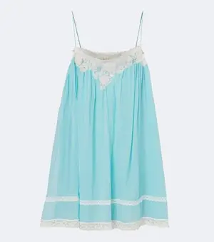 DÔEN D�en Clemente Lace-trimmed Silk Minidress - Blue