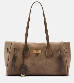 Brunello Cucinelli Medium Suede Shoulder Bag - Beige