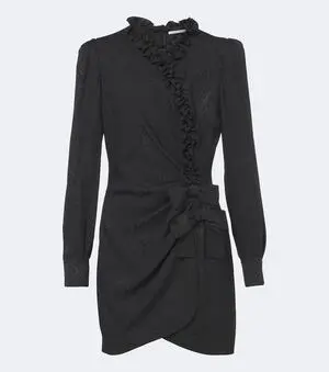 Alessandra Rich Bow-detail Ruffled Silk Moir� Minidress - Black