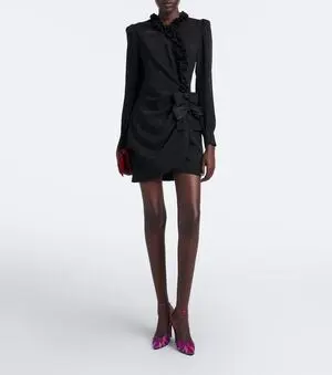 Alessandra Rich Bow-detail Ruffled Silk Moir� Minidress