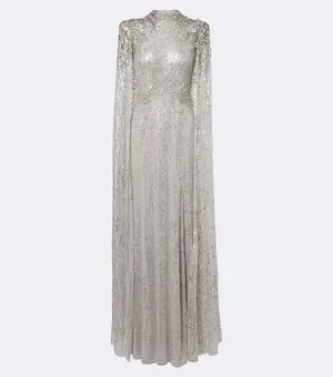 Jenny Packham Dakota Embellished Cape Gown